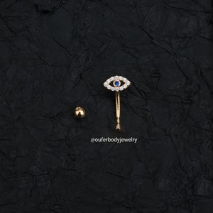 14K Solid Gold Evil Eye Eyebrow Ring/rook Barbell/curved Barbell/rook ...