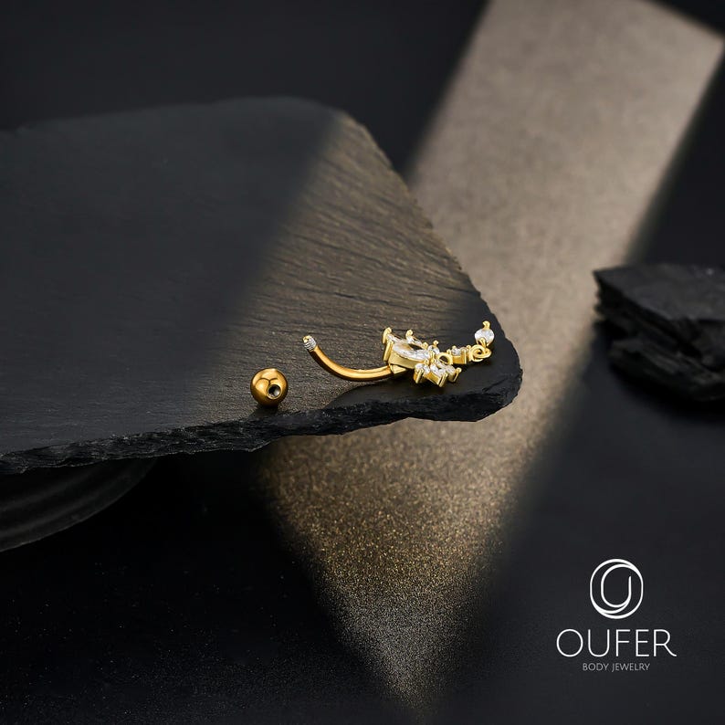 Anneau de nombril fleur de lotus 14 g - Piercing d'haltères pendants au ...