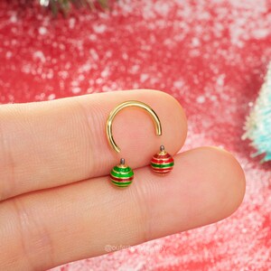 16G Internally Threaded Christmas Horseshoe Septum Ring/green Red ...
