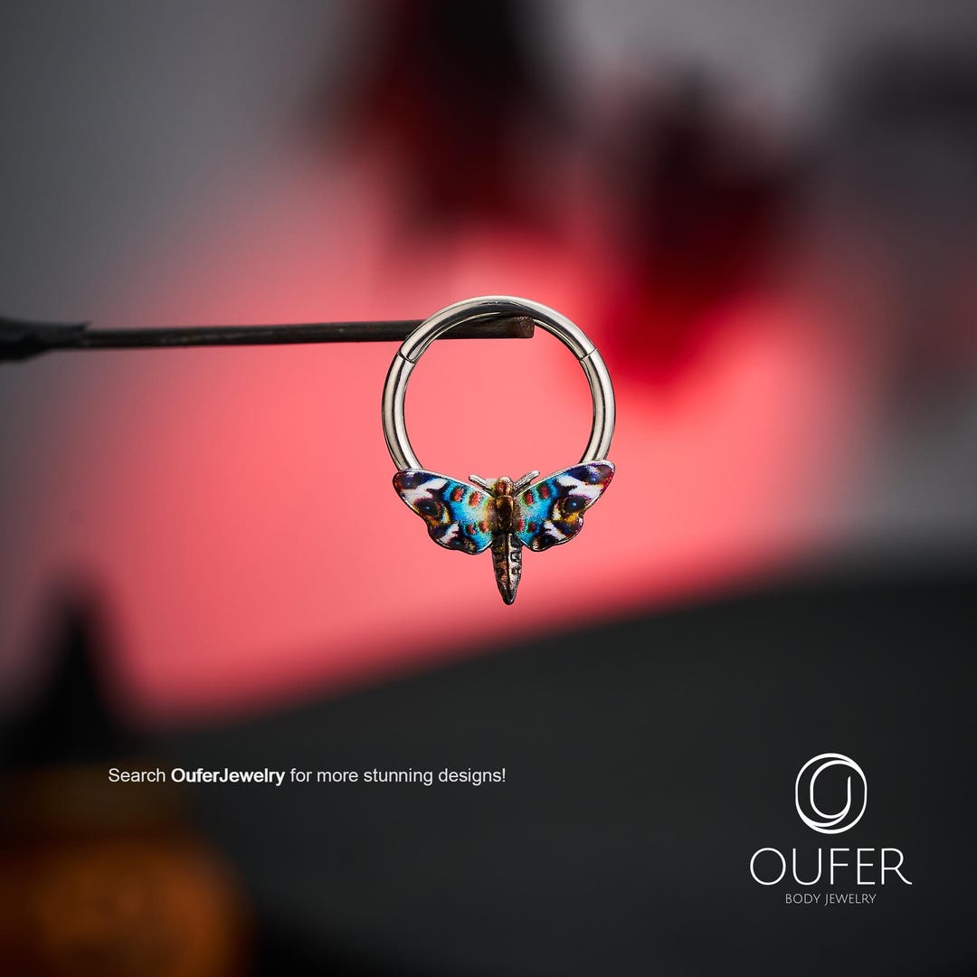 16G Blue/yellow Moth Septum Ring/hinged Segment Septum Clicker ...
