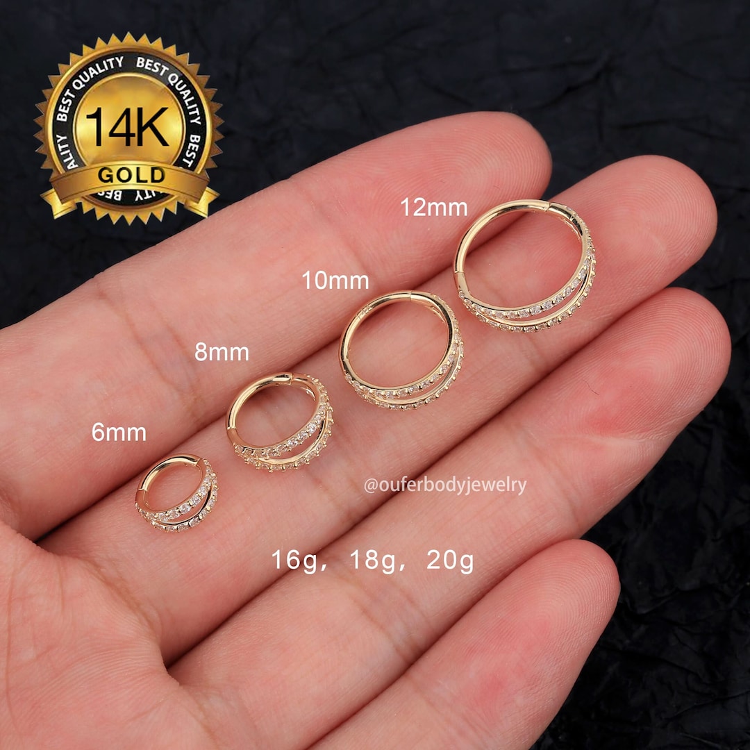 16g,18g,20g 14K Solid Gold Double Hoop Nose Ring/cartilage Hoop/conch ...
