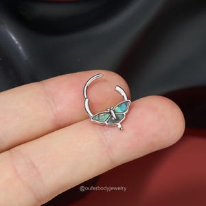 16G Abalone Shell Moth Septum Ring/hinged Segment Septum Clicker/daith ...