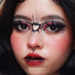 16G Skull Head Heart Dangle Hinged Segment Septum Ring/black Red Septum ...