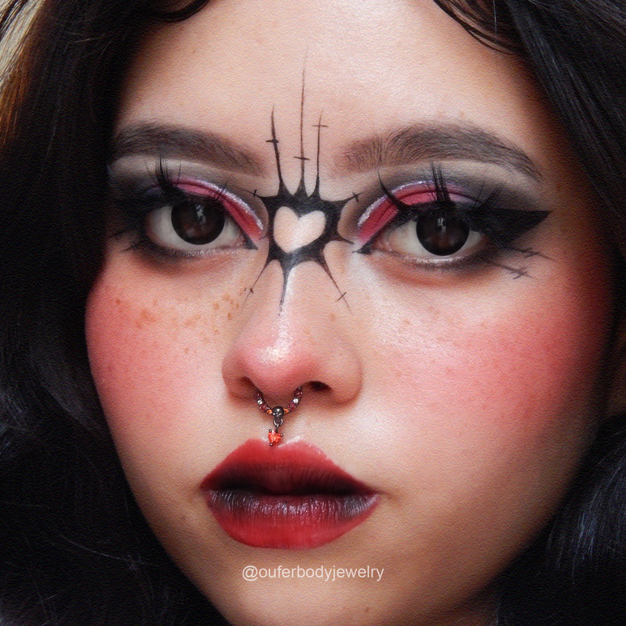 16G Skull Head Heart Dangle Hinged Segment Septum Ring/black Red Septum ...