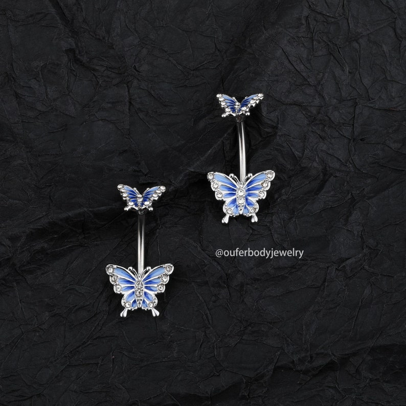 Blue CZ Butterfly Belly Button Ring/navel Jewelry/belly - Etsy