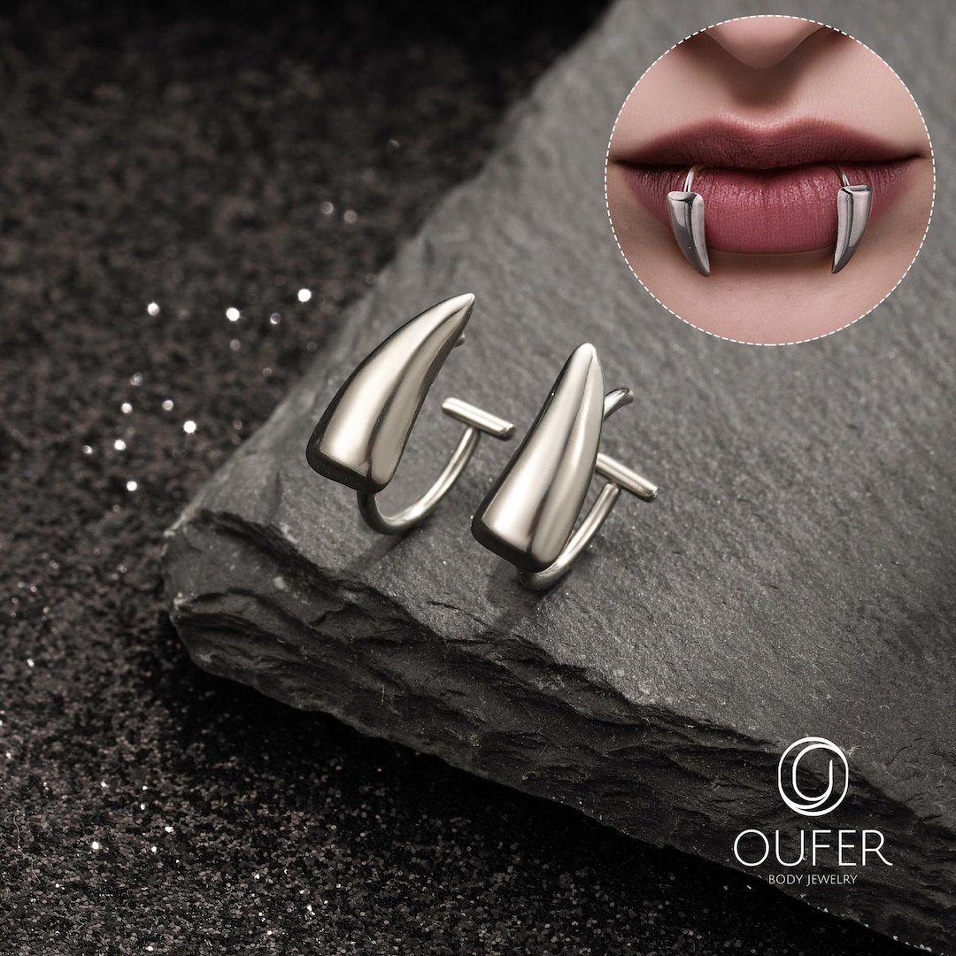 2PCS 316L Stainless Steel Fake Lip Ring, Vampire Fangs Lip Cuff ...