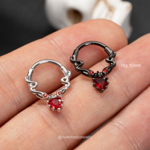 16G Dangle Red Heart Septum Ring/black Silver Entwined Snakes Septum ...