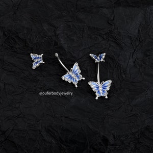 Blue CZ Butterfly Belly Button Ring/navel Jewelry/belly Jewelry/belly Piercing/navel Piercing ...