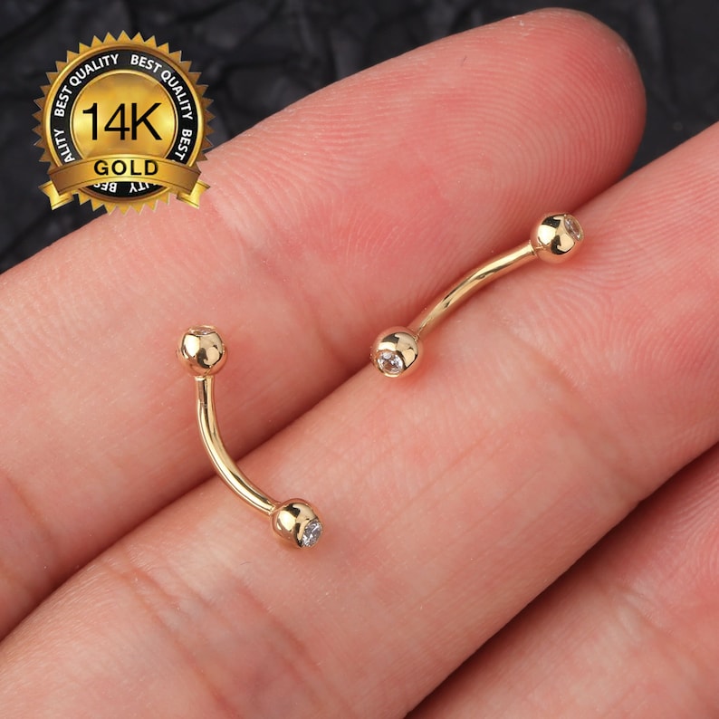 14K Solid Gold Curved Barbells/eyebrow Jewelry/16g Rook Earring/eyebrow ...