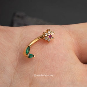 16G Flower Curved Barbell/green Leaf Cartilage Earring/rook Earring ...