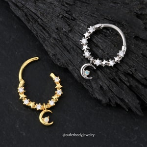 16G Moon Dangle Septum Ring/daith Earrings/helix Hoop/septum Clicker ...
