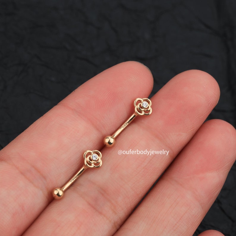 14K Solid Gold Flower Rook Earring/eyebrow Ring/rook - Etsy