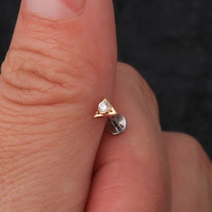 14k Gold Threadless Push Pin Labret Stud/triple Threadless Nose Stud ...