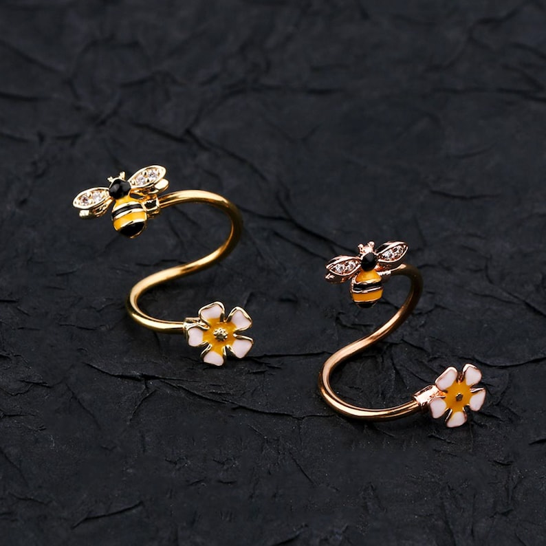 16G Bee & Flower S-shape Surgical Steel Earring Helix - Etsy