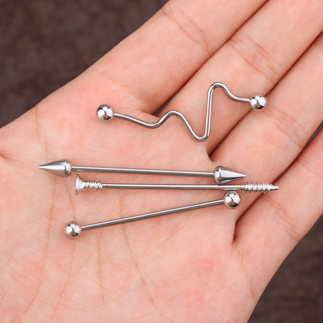 14G 4pcs Unisex Industrial Piercing Bars/ 316L Surgical Steel ...