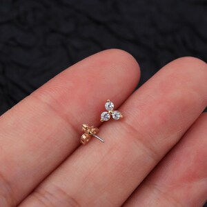 14k Solid Gold Threadless Push Pin Labret Stud/triple CZ Push in ...