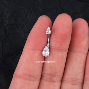 14G 316L Stainless Steel CZ Belly Button Ring/silver & Rose Gold Navel Ring/belly Button ...