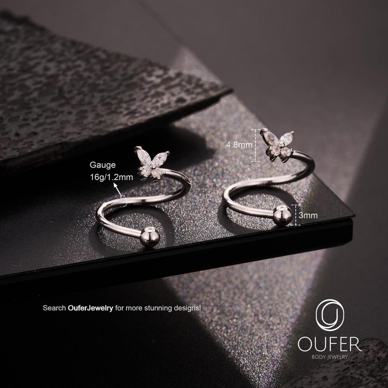 16G Spiral Cartilage Earring – 925 Sterling Silver S-shaped Barbell ...