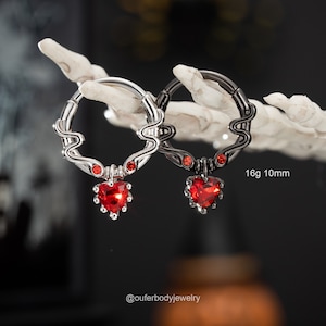 16G Dangle Red Heart Septum Ring/black Silver Entwined Snakes Septum ...