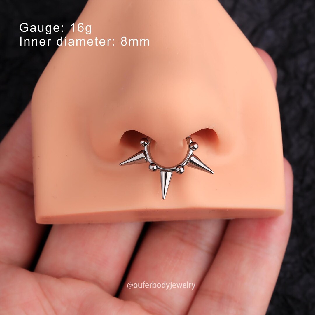 16g Titanium Punk Triple Spikes Septum Clickerspike Septum Ringnose Ringdaith Hoophinged