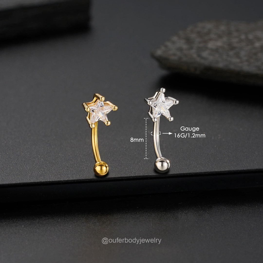 16G Star CZ Curved Barbell/rook Earring/eyebrow Ring/rook Barbell/vertical Labret Jewelry/rook ...