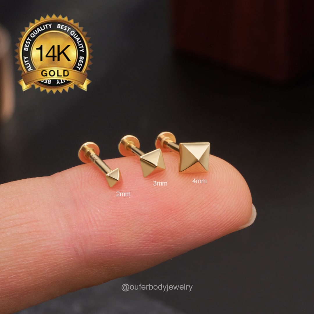 20G 18G 16G 14K Gold Tiny Square Geometric Threadless Push Pin Labret ...
