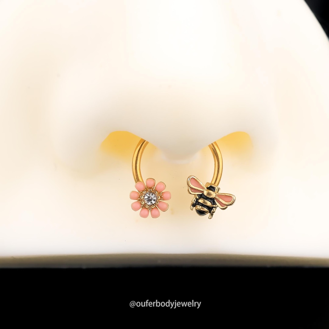 16G Pink Bee Flower Septum Ring/horseshoe Ring/daith Jewelry/cartilage ...