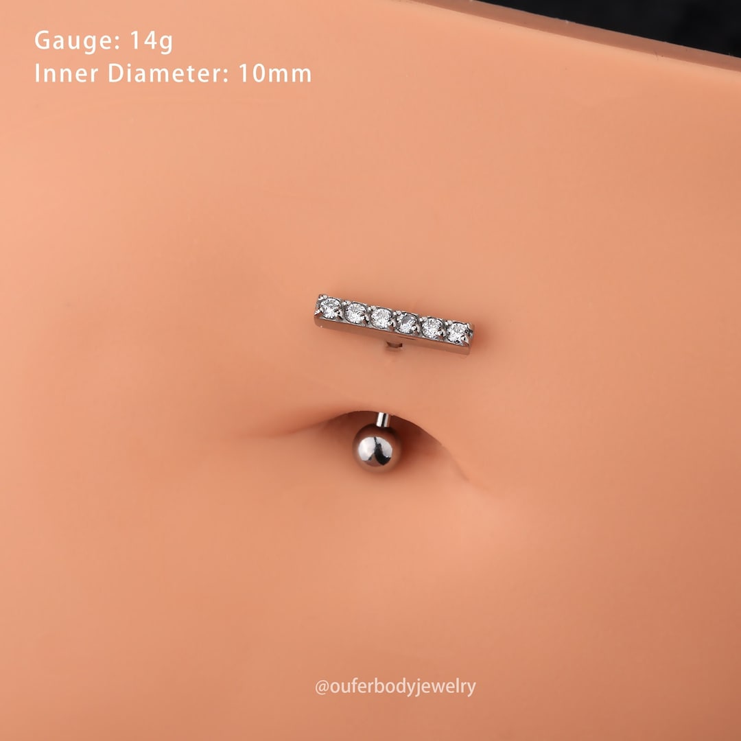 14G Rectangular Floating Belly Ring/cz Sparkly Belly Piercing/reverse ...