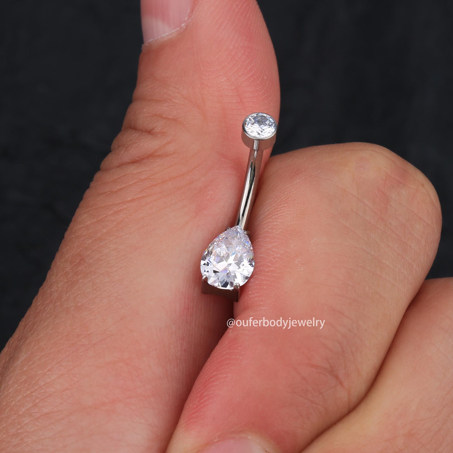 14G Titanium Teardrop Belly Button Ring/cz Navel Ring/belly - Etsy