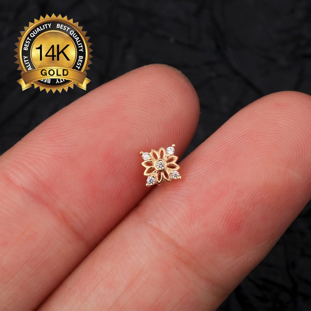 14K 16G Solid Gold Dermal Piercing/internally Threaded Dermal Anchor ...