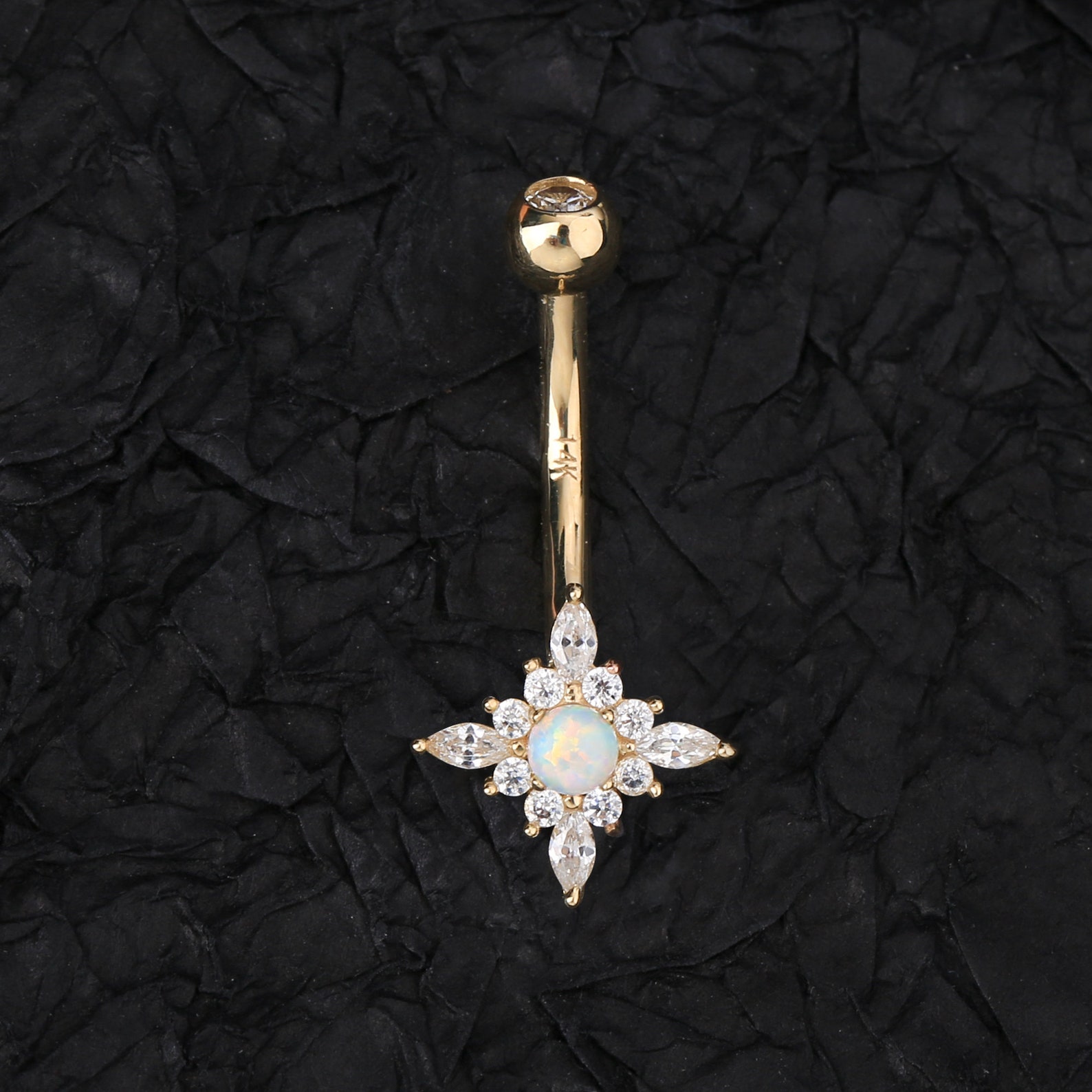 14K Solid Gold CZ Opal Belly Button Ring/navel Piercing/gold - Etsy