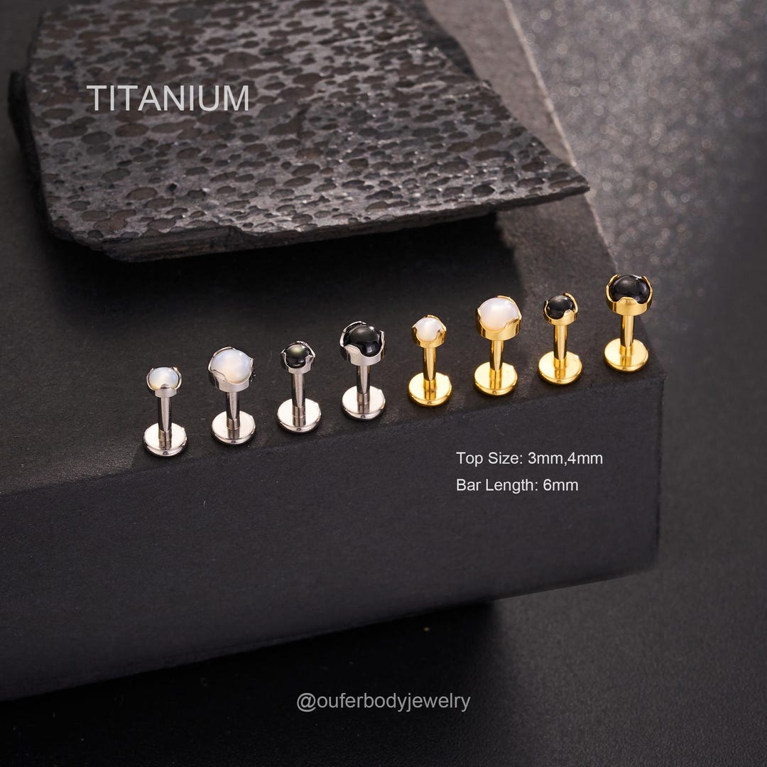 16G 6mm Titanium Labret Stud – White/black Abalone Shell Earrings ...