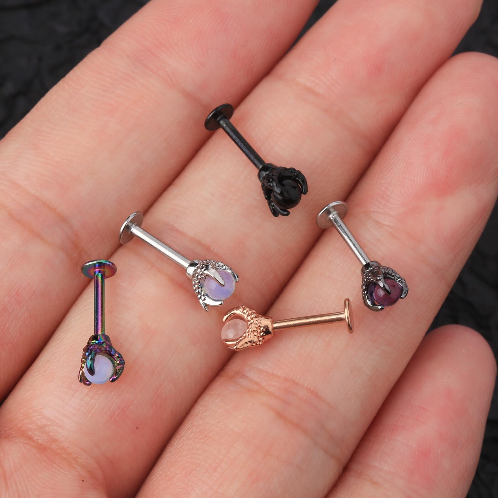 16G Dragon Claws Opalite Labret Ring/stainless Steel Lip Stud/ - Etsy