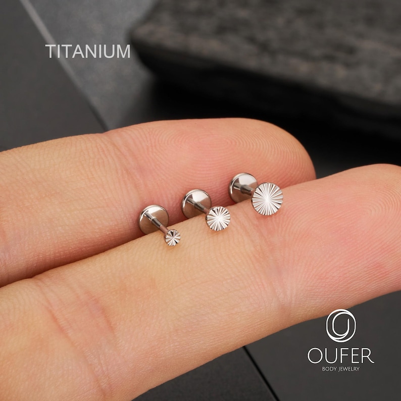 16G/18G/20G Titanium Flat Disc Diamond-cut Threadless Push Pin Labret ...