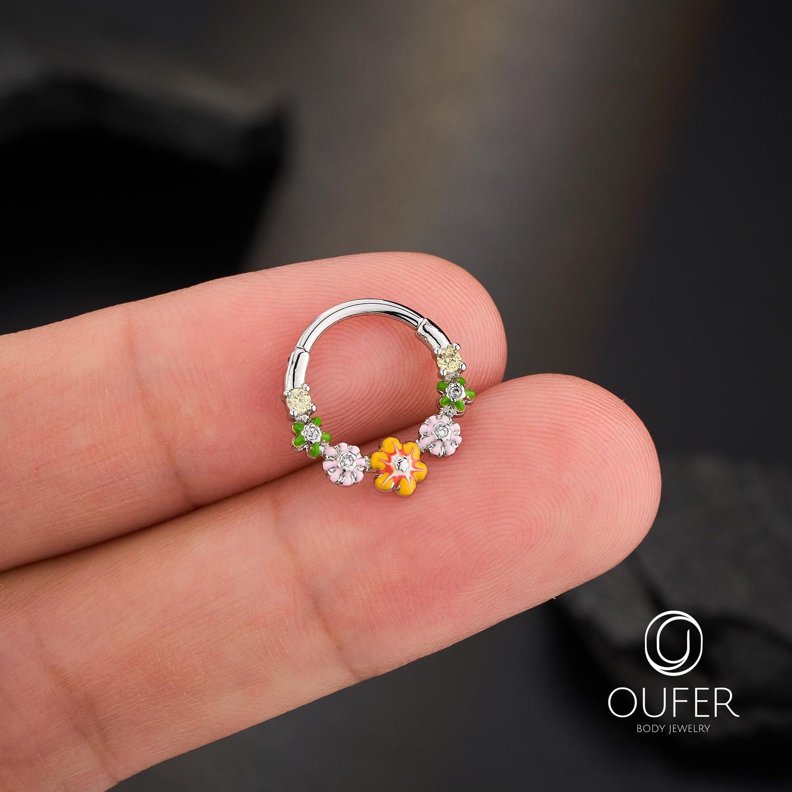 16G Cluster Daisy Flower Septum Ring/daith Earring/hinged Segment ...