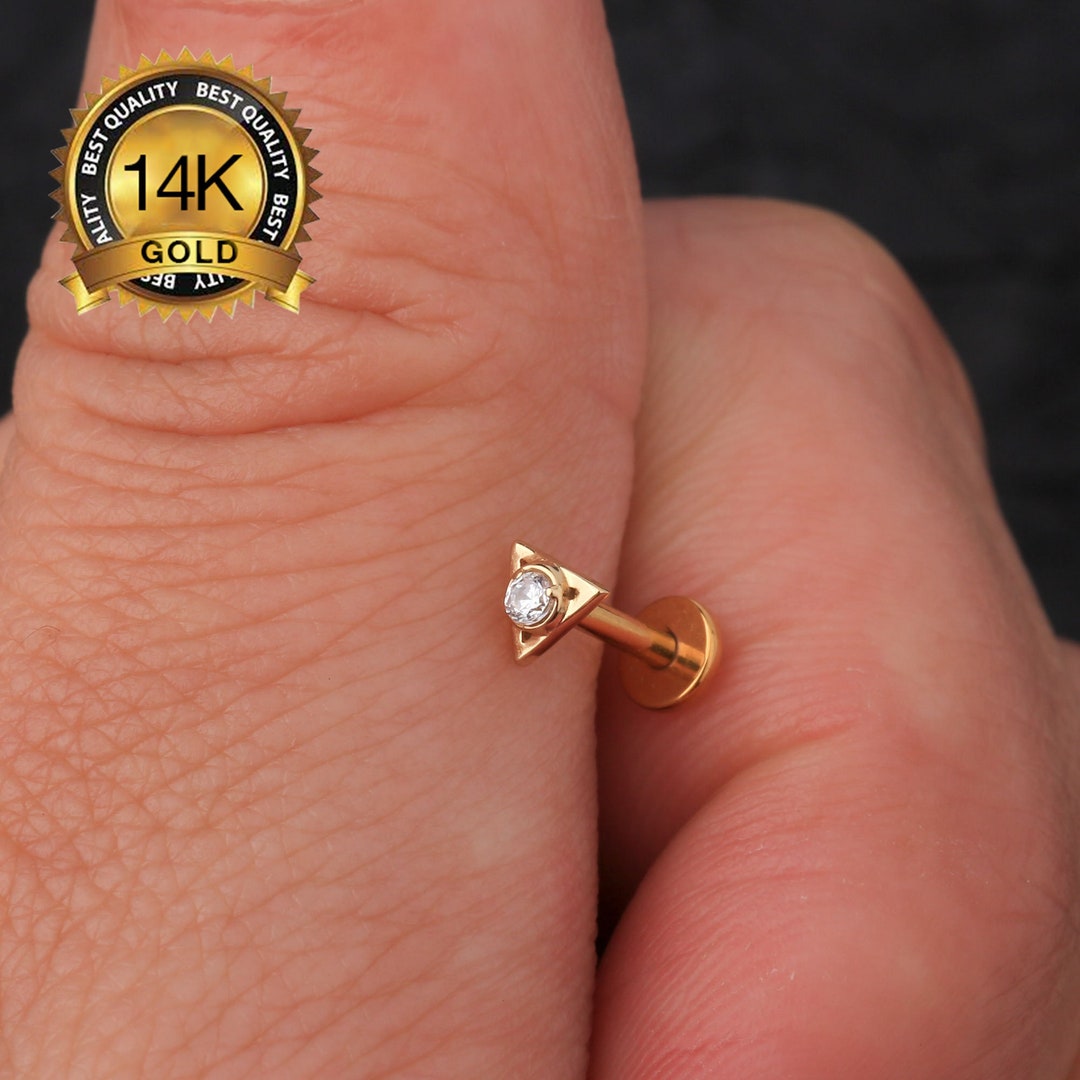 14k Gold Threadless Push Pin Labret Stud/triple Threadless Nose Stud ...
