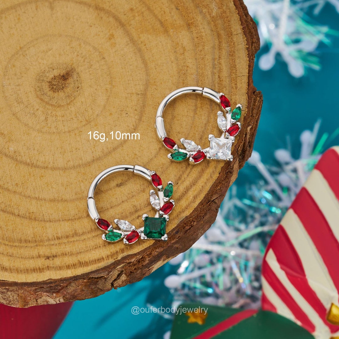 16G Antler Colorful CZ Septum Ring/daith Earring/square Emerald CZ ...