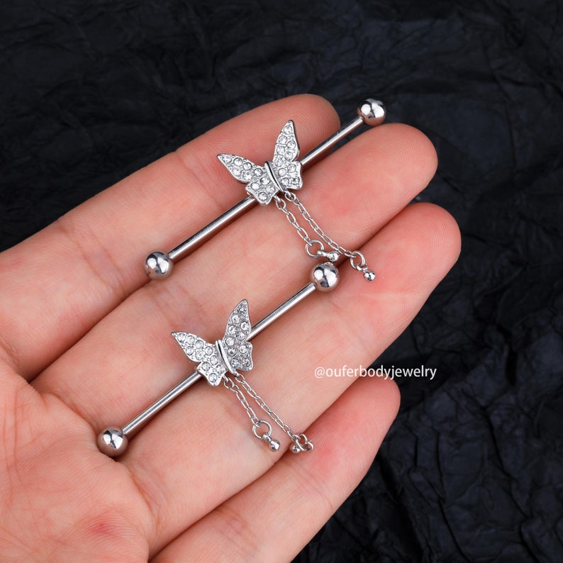 14G Butterfly Industrial Barbell/industrial Jewelry/industrial - Etsy