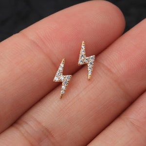 14k Solid Gold Lightning Bolt Cartilage Earring/threadless Push Pin Labret Stud/threadless End ...