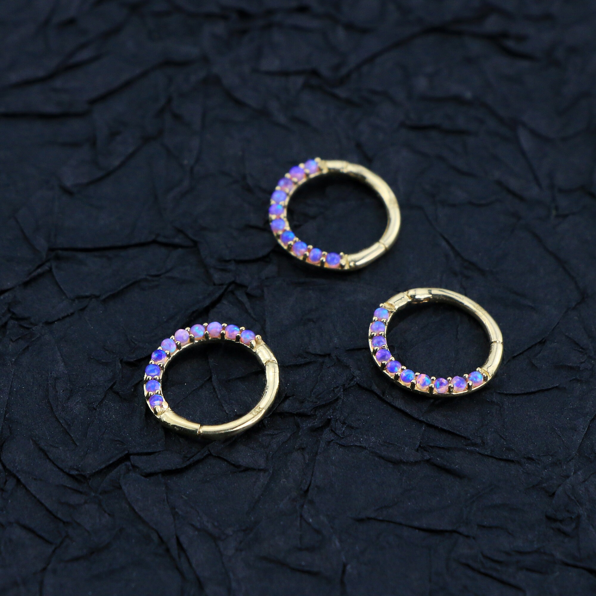 14K Solid Gold Purple Opal Cartilage Hoop/daith Earrings/septum Ring ...