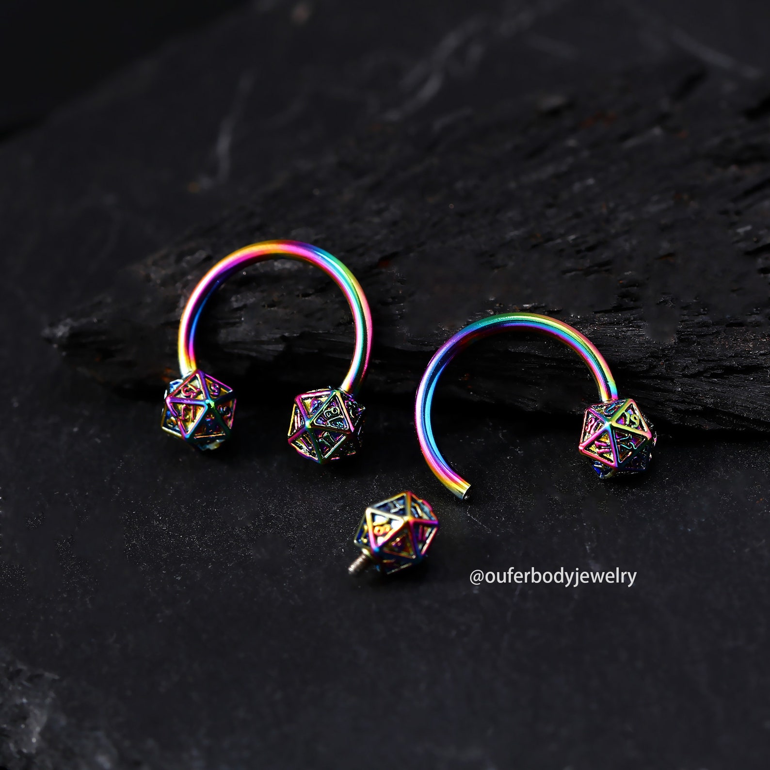 16G DND Dice Internally Threaded Septum Ring/horseshoe Ring/d20 Septum ...