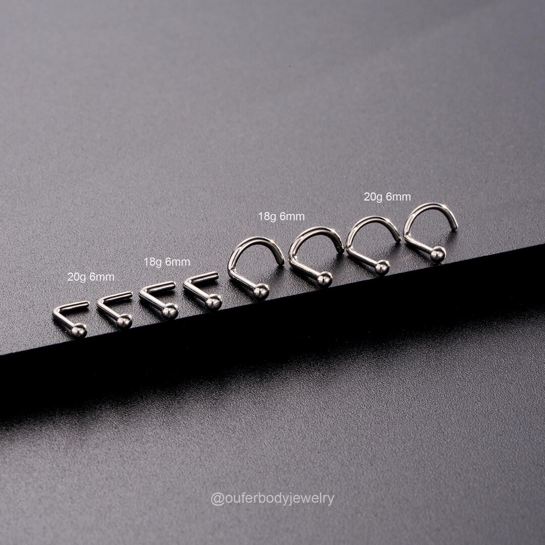 2PCS 18G/20G Titanium Semi Ball Ends Nose Stud/l Shape Nose Ring/nose ...