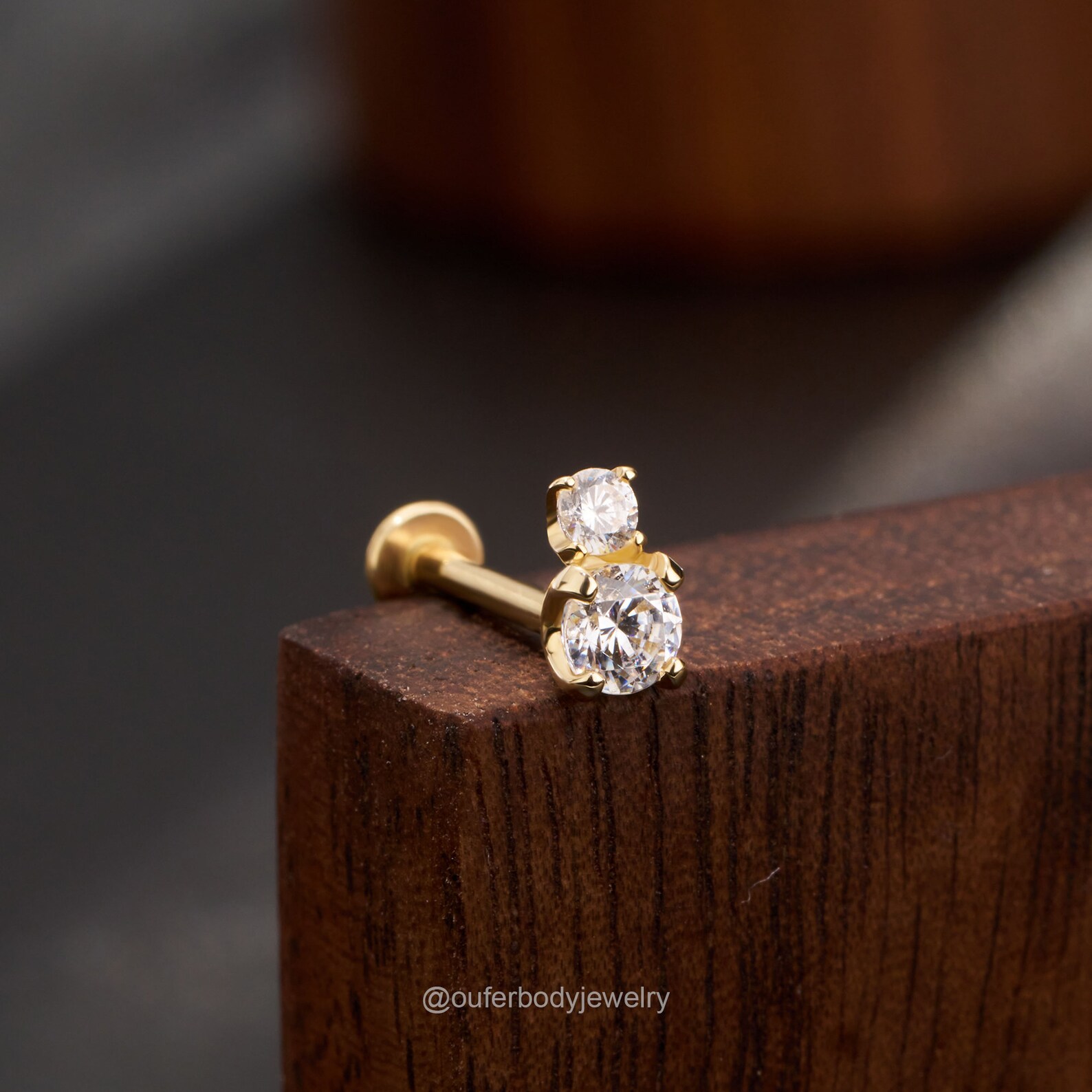 16G 18G 20G 14K Solid Gold Tiny CZ Threadless Cartilage Earring/push ...