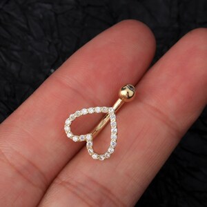 14K & 9K Solid Gold Reverse Belly Ring/cz Sparkly Belly Piercing/top ...