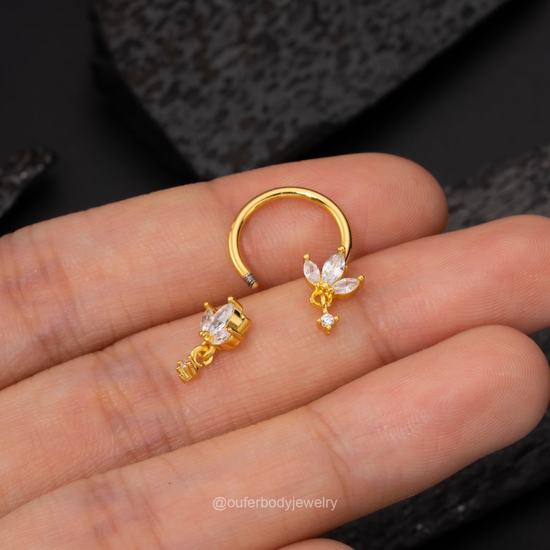 16G Dangle Lotus Septum Ring/crown Horseshoe Barbell/daith Earrings ...
