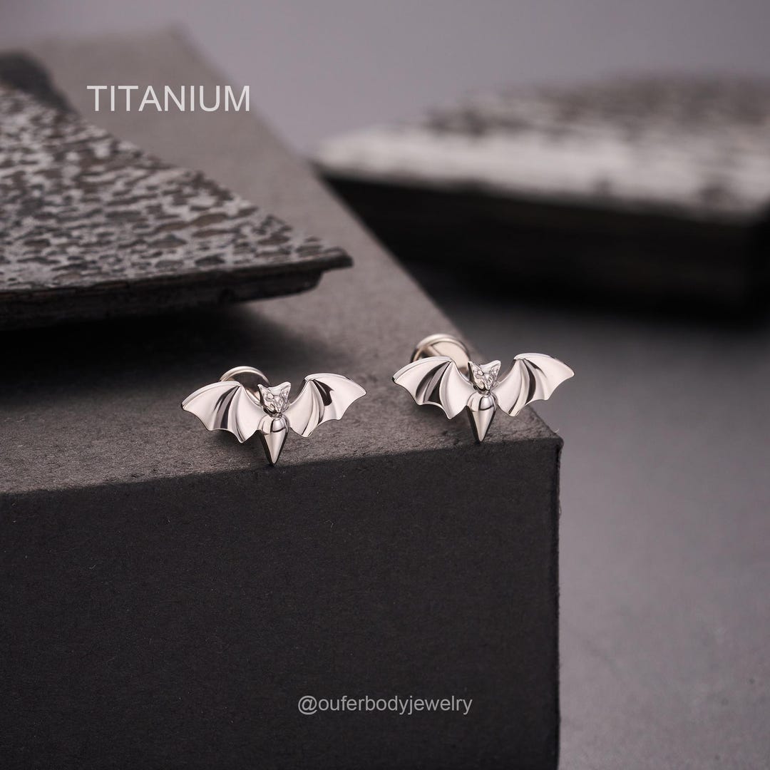 16G 6/8mm Titanium Threadless Flying Bat Stud Earring-push Pin Flat ...
