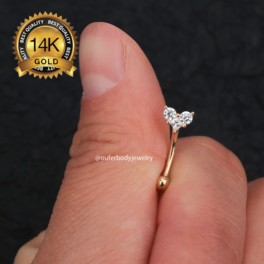 14K Solid Gold Heart Eyebrow Ring/rook Barbell/rook Earrings/curved ...