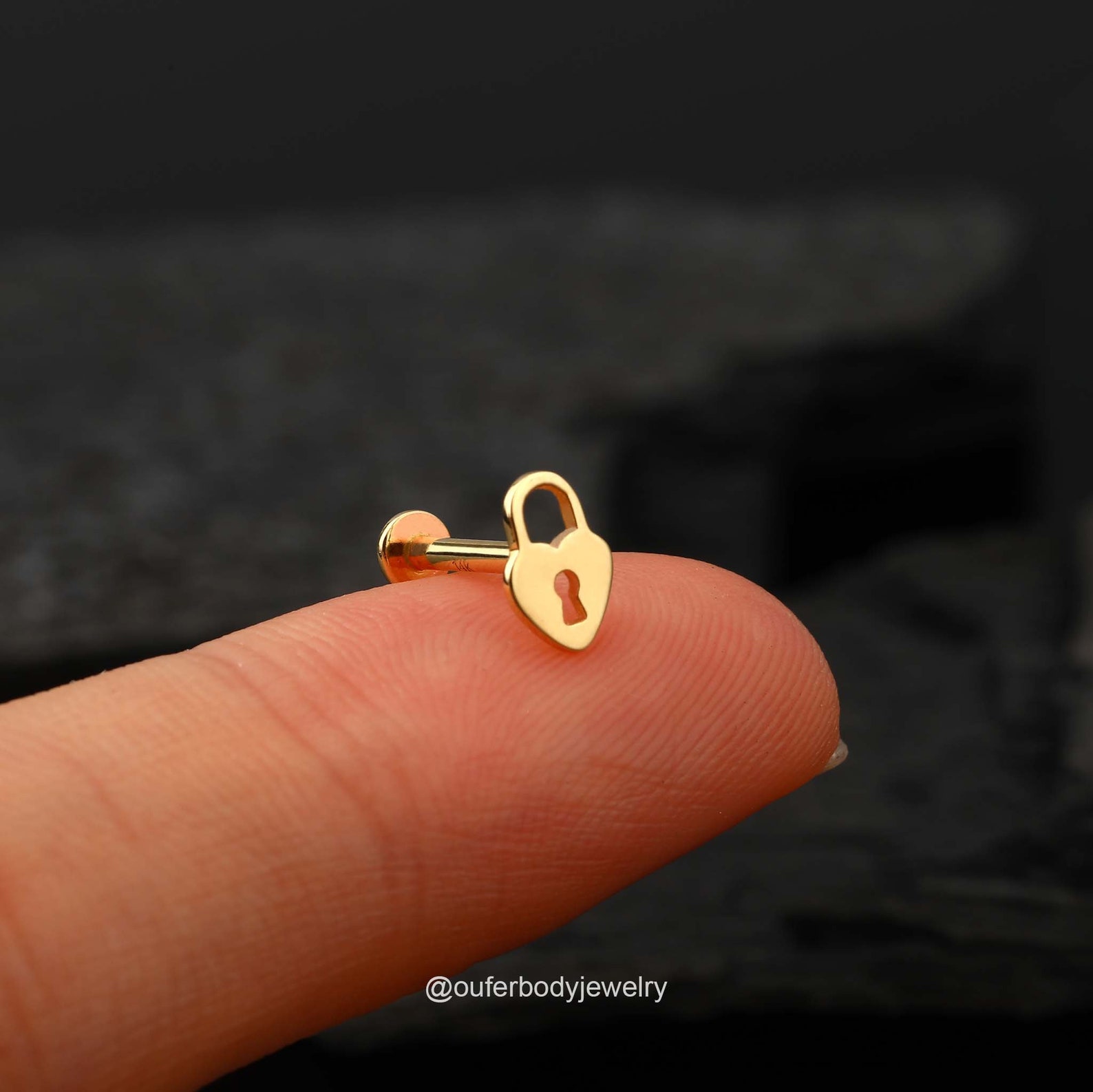 14K Solid Gold Key&lock Threadless Push Pin Labret Stud Earrings ...