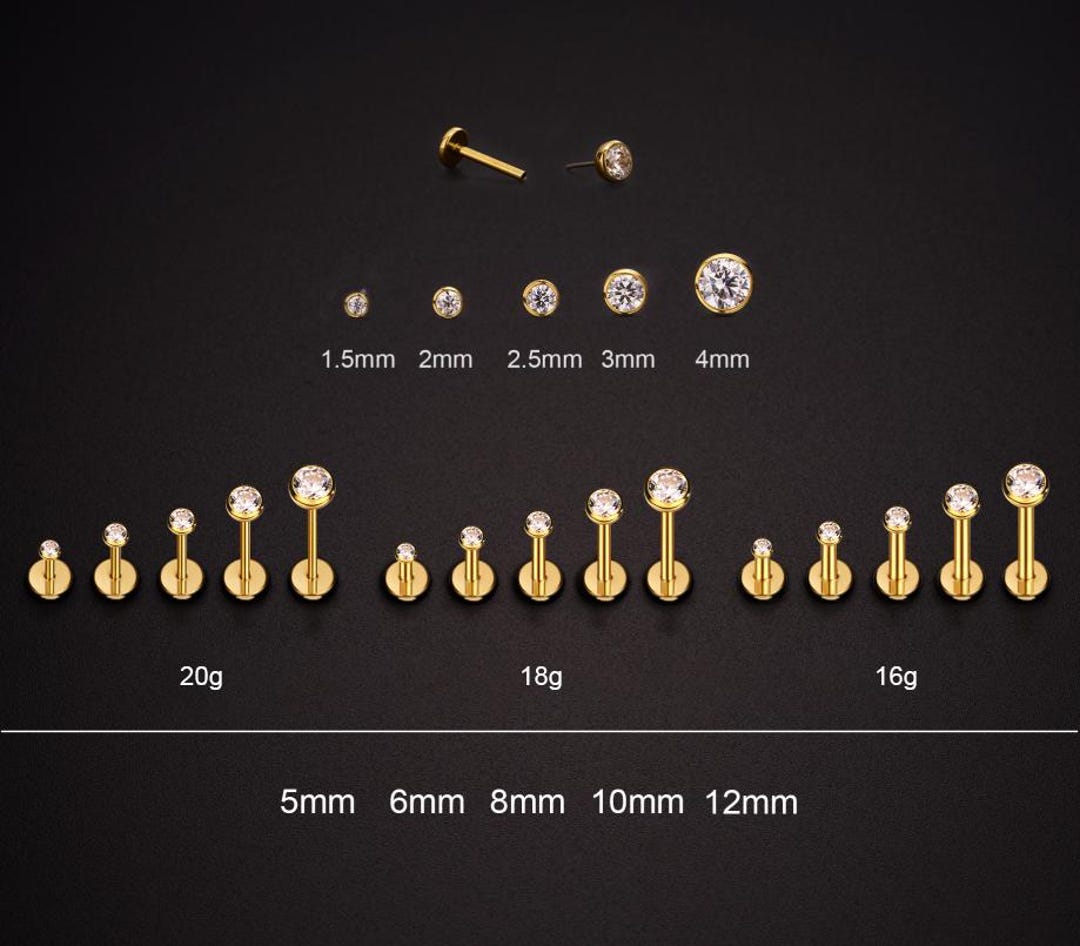 20g/18g/16g Gold Titanium Tiny Bezel CZ Gold Threadless Flat Back ...