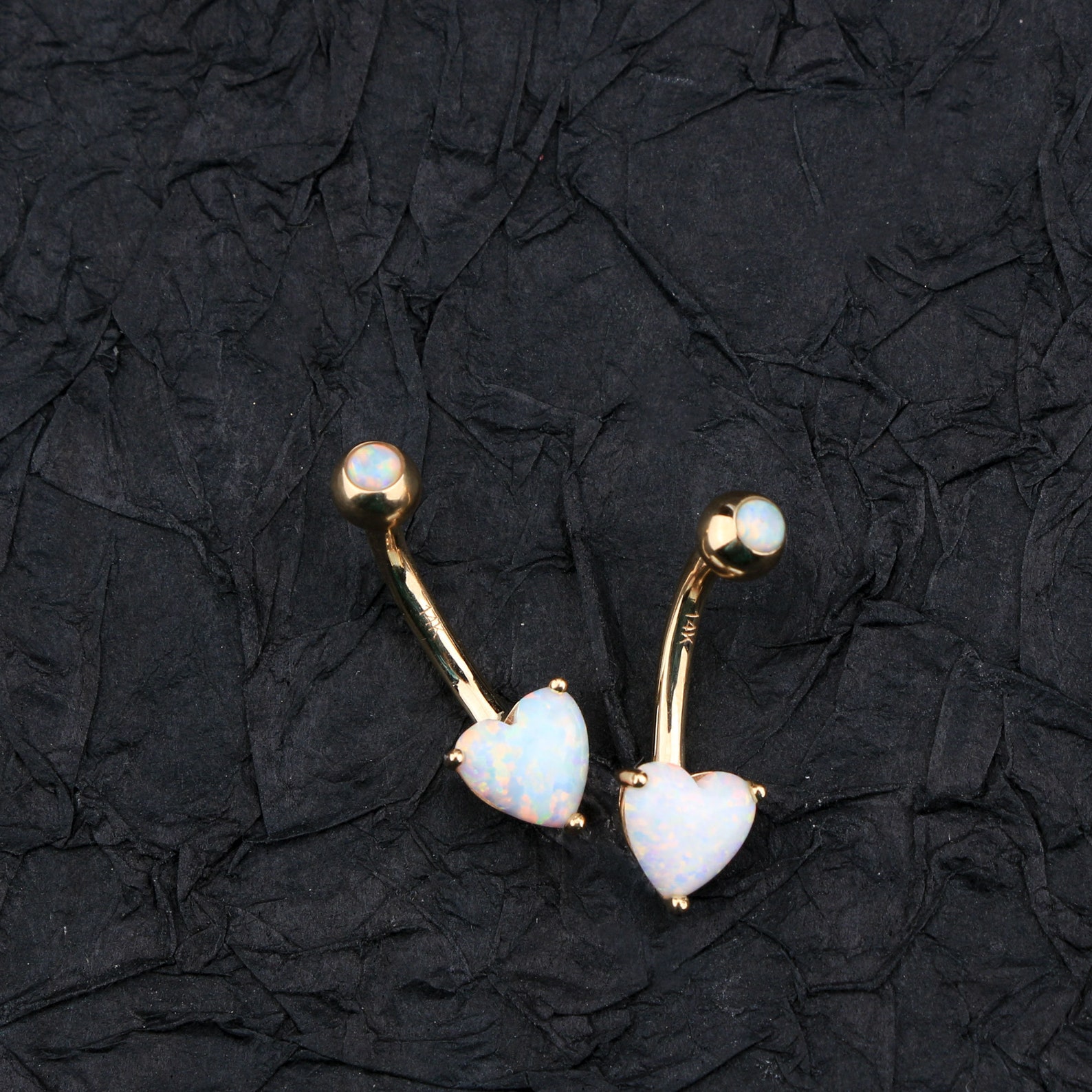 14K Solid Gold Heart Opal Belly Button Ring/white Gold Belly Ring/14g ...